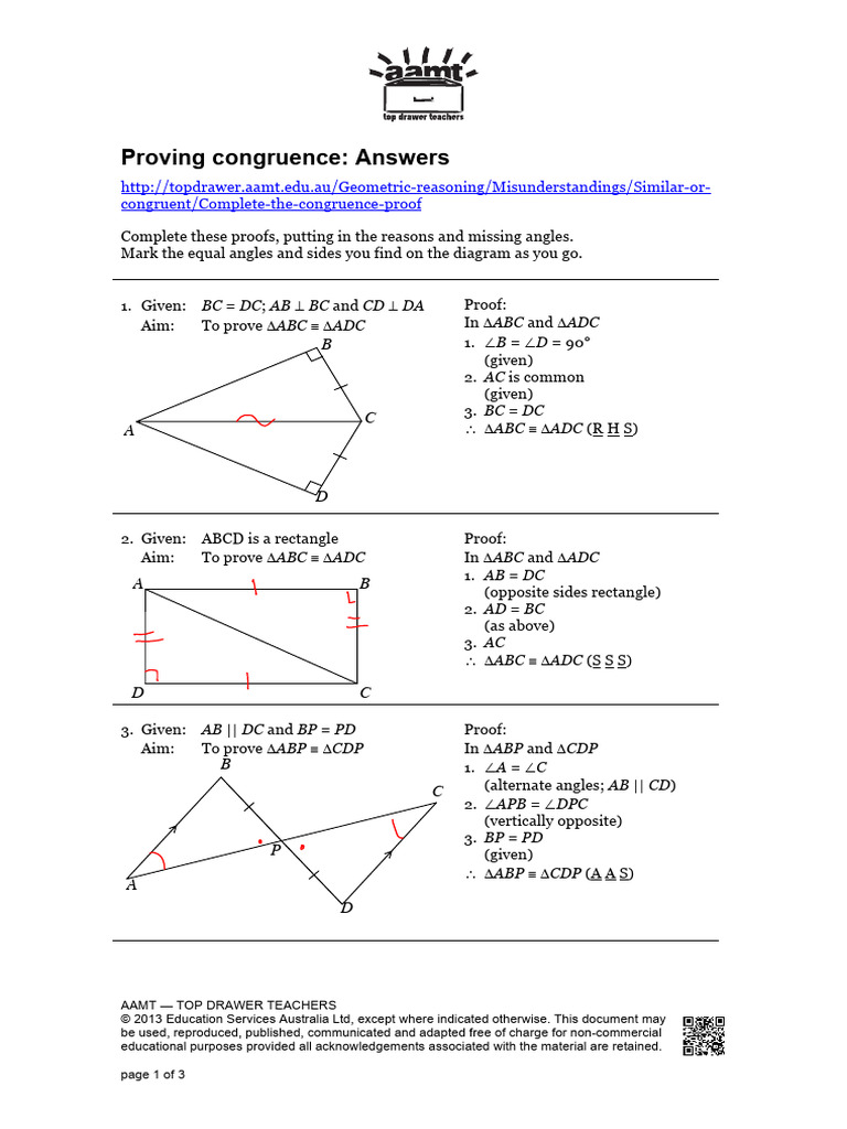 TDT G Provingcongruence Answers | PDF | Elementary Geometry | Geometric ...