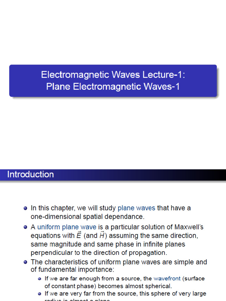 Lecture01 - Plane Electromagnetic Waves 1 | PDF