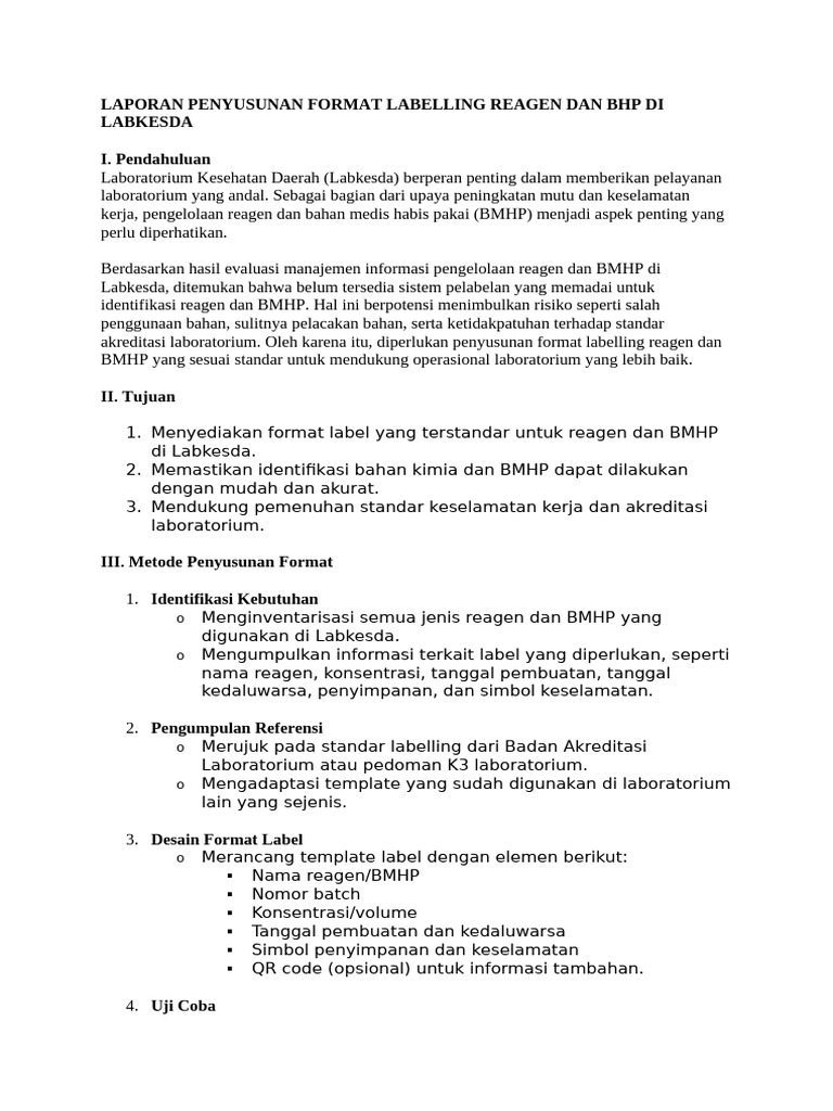 Laporan Penyusunan Labelling Labkesda | PDF
