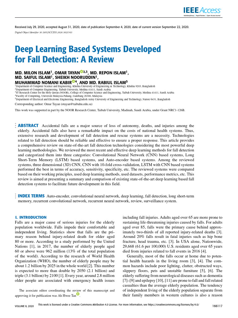 Deep Learning Based Systems Developed For Fall Detection A Review | PDF | Deep Learning ...