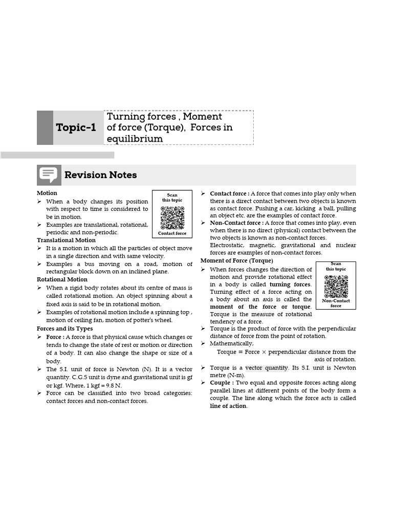 Chapter 1 Revision Note | PDF | Force | Torque