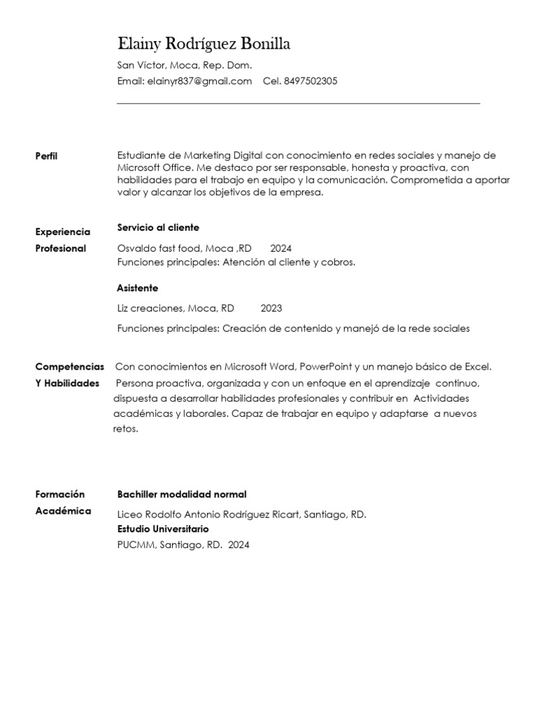 Elainy Rodriguez Bonilla Curriculum 2 | PDF