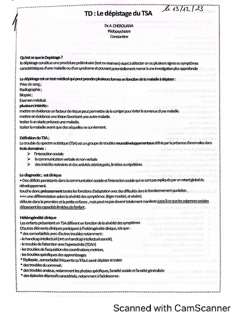 5 - Dépistage TSA | PDF