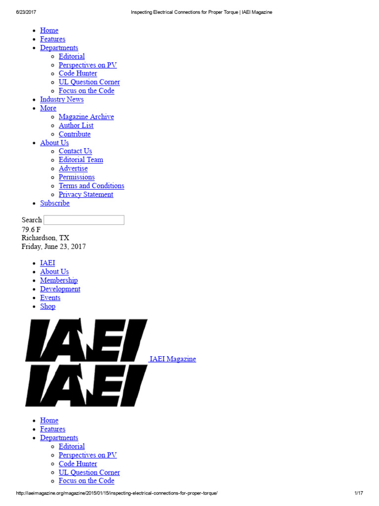 Inspecting Electrical Connections For Proper Torque - IAEI Magazine ...
