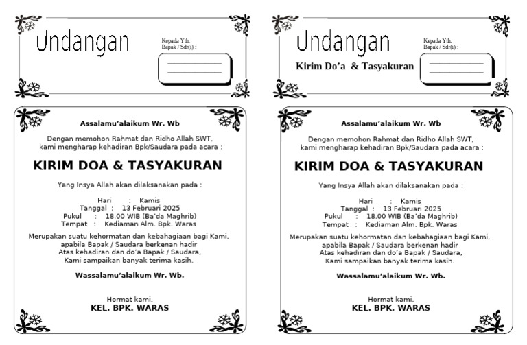 Undangan Tasyakuran 13 Februari 2025 | PDF