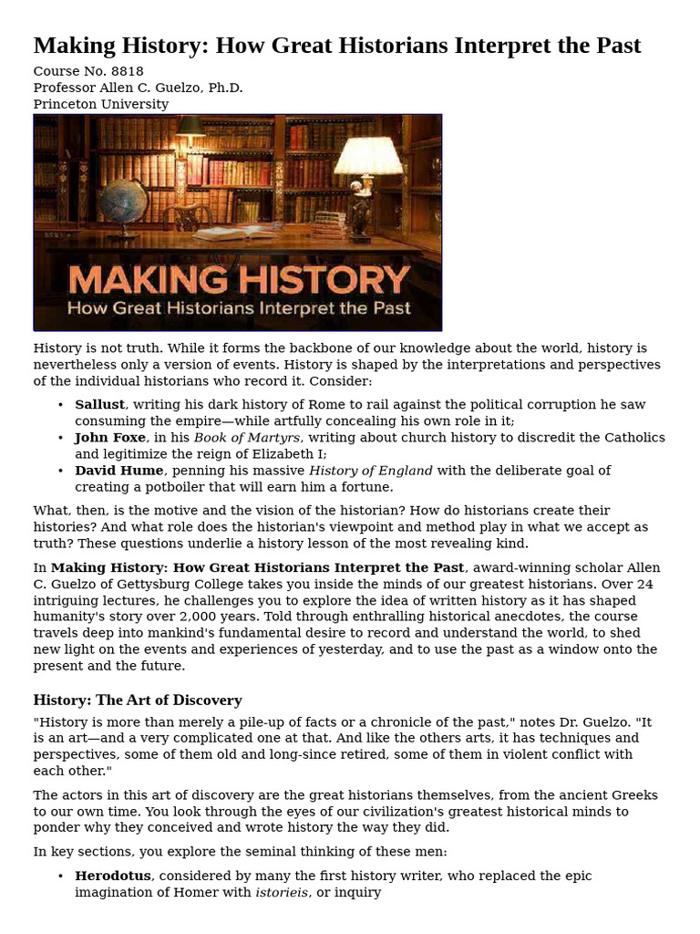 TTC Making History How Great Historians Interpret The Past | PDF ...
