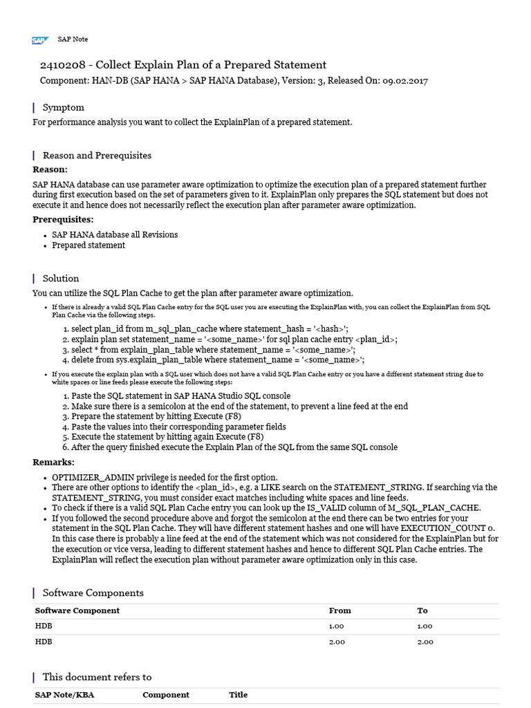 Collect Explain Plan of A Prepare | PDF | Sql | Computer Science