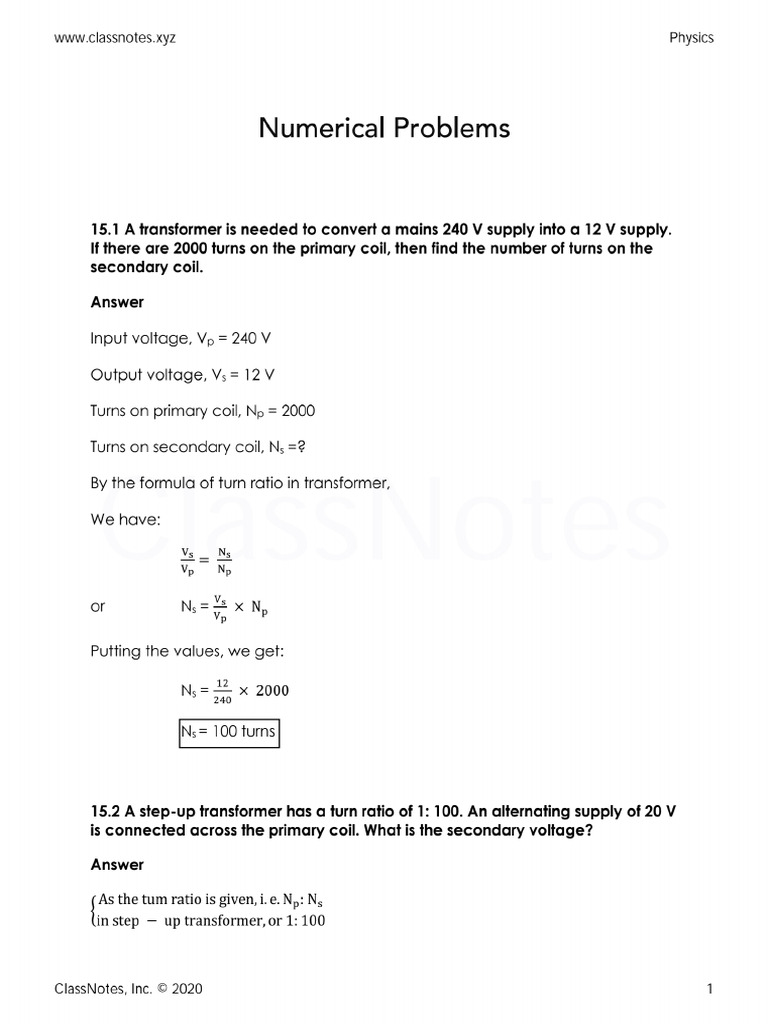 Physics X 15 Numericals | PDF