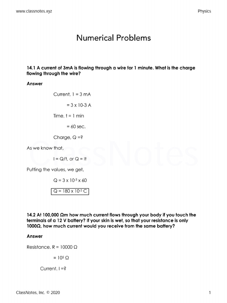Physics_X_14_Numericals | PDF