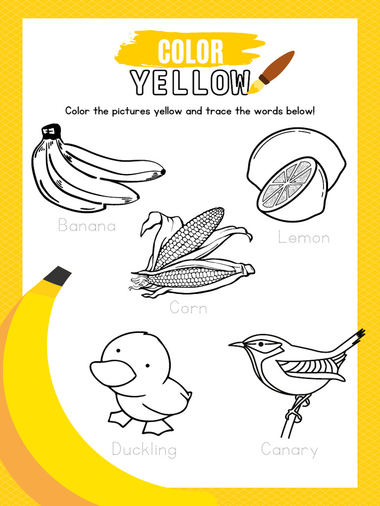 Yellow Coloring and Tracing Worksheet | PDF