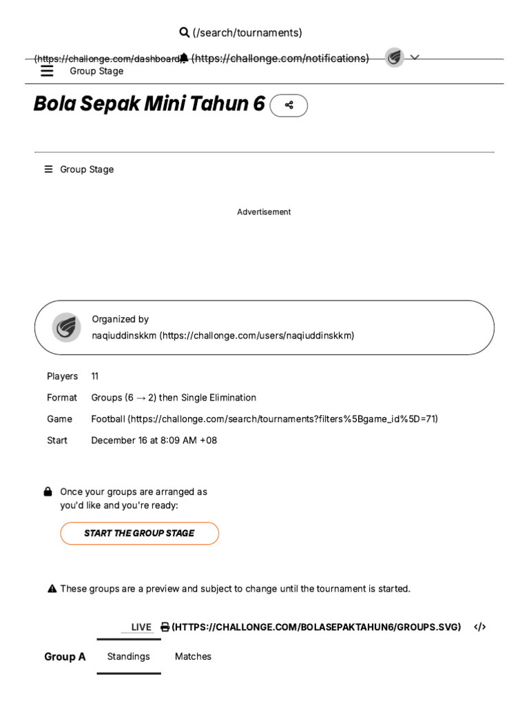 Bola Sepak Mini Tahun 6 - Challonge | PDF | Sports Competitions | Sports