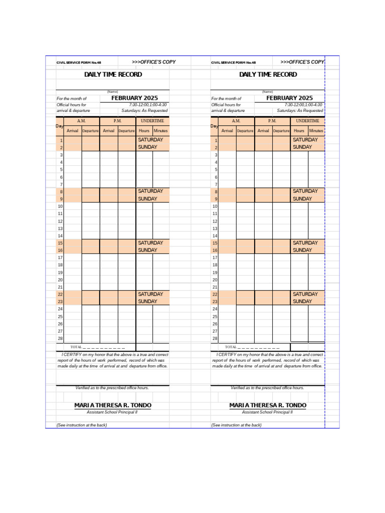 Civil Service Daily Time Record Form | PDF