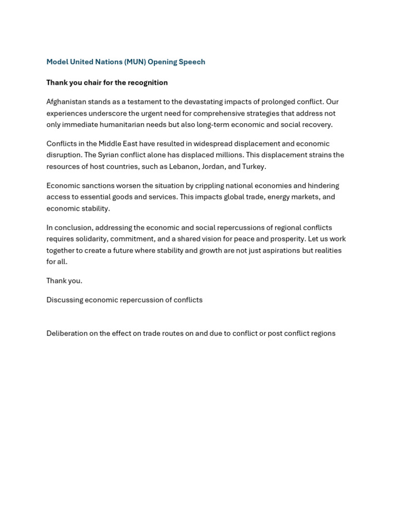 Model United Nations (MUN) Opening Speech | PDF