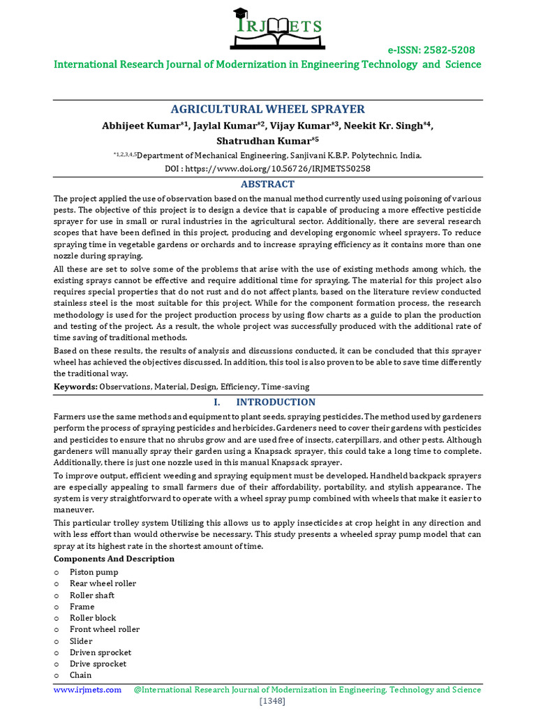 Efficient Agricultural Wheel Sprayer Design | PDF | Gear | Pump