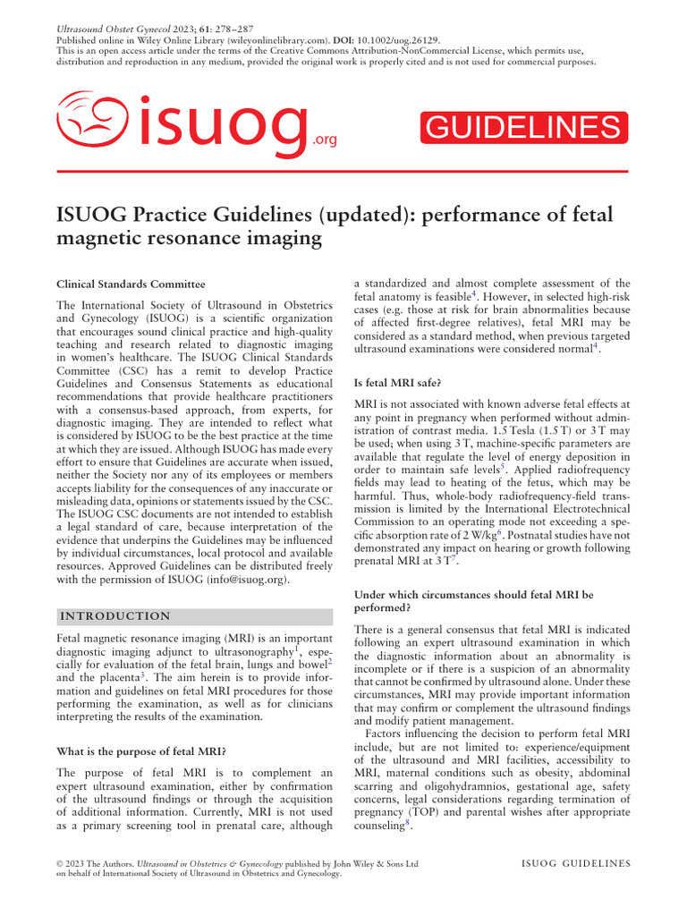 Updated ISUOG Practice Guidelines Performance of Fetal Magnetic ...