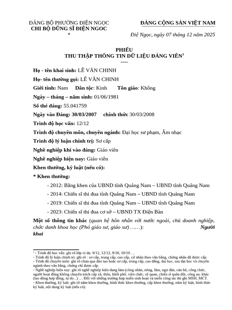 Phieu thu thap TT dang vien | PDF