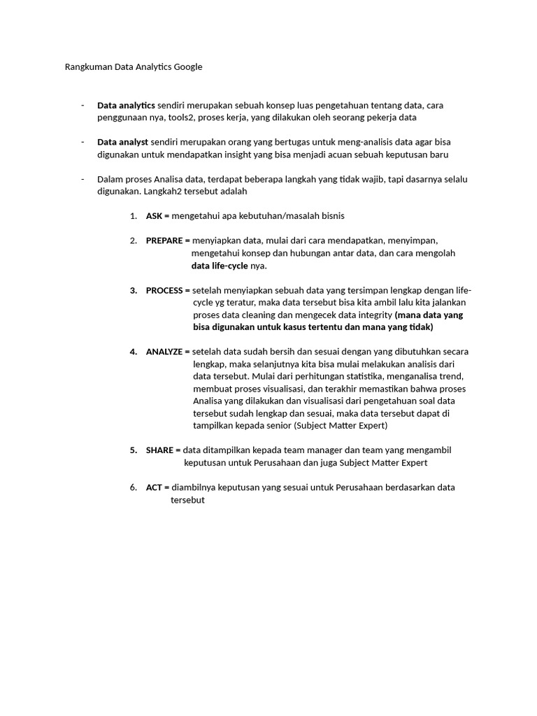 Rangkuman Data Analytics Google | PDF