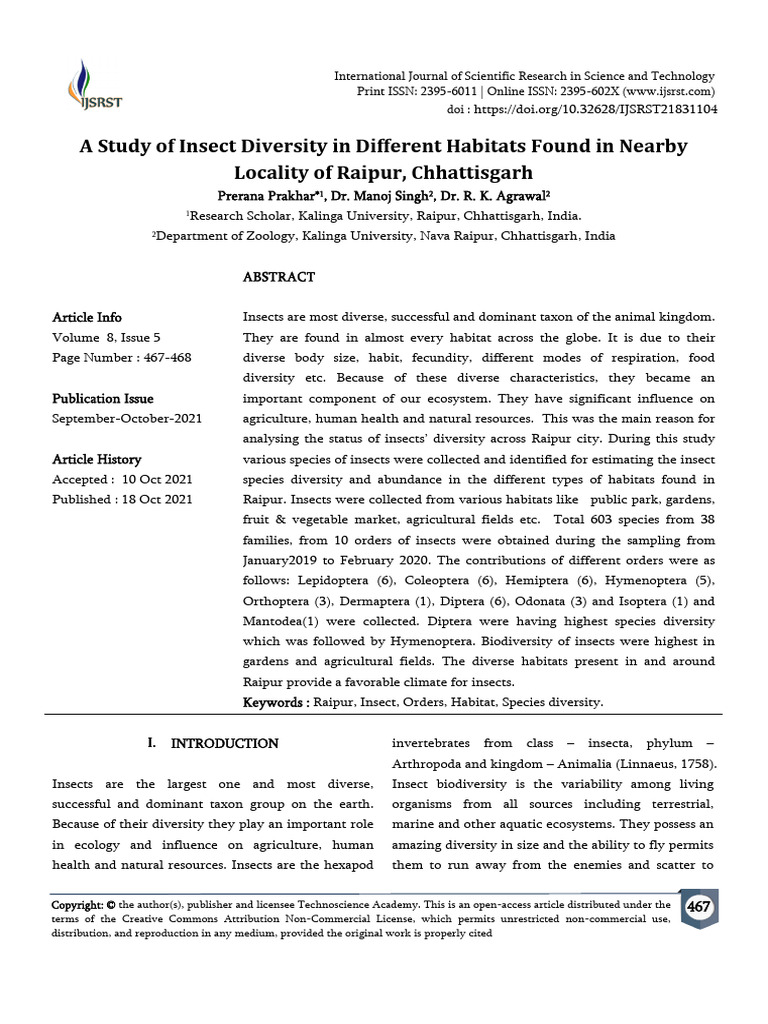 A Study of Insect Diversity in Different Habitats | PDF | Insects ...