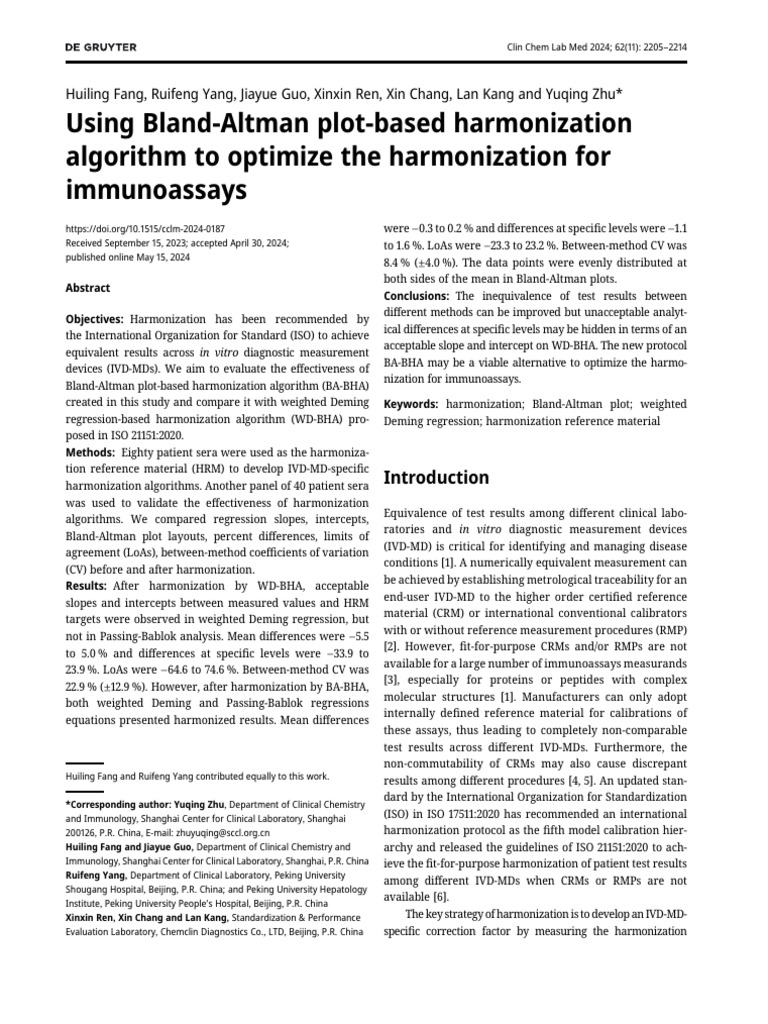 Using Bland-Altman Plot-Based Harmonization Algorithm To Optimize The Harmonization For ...