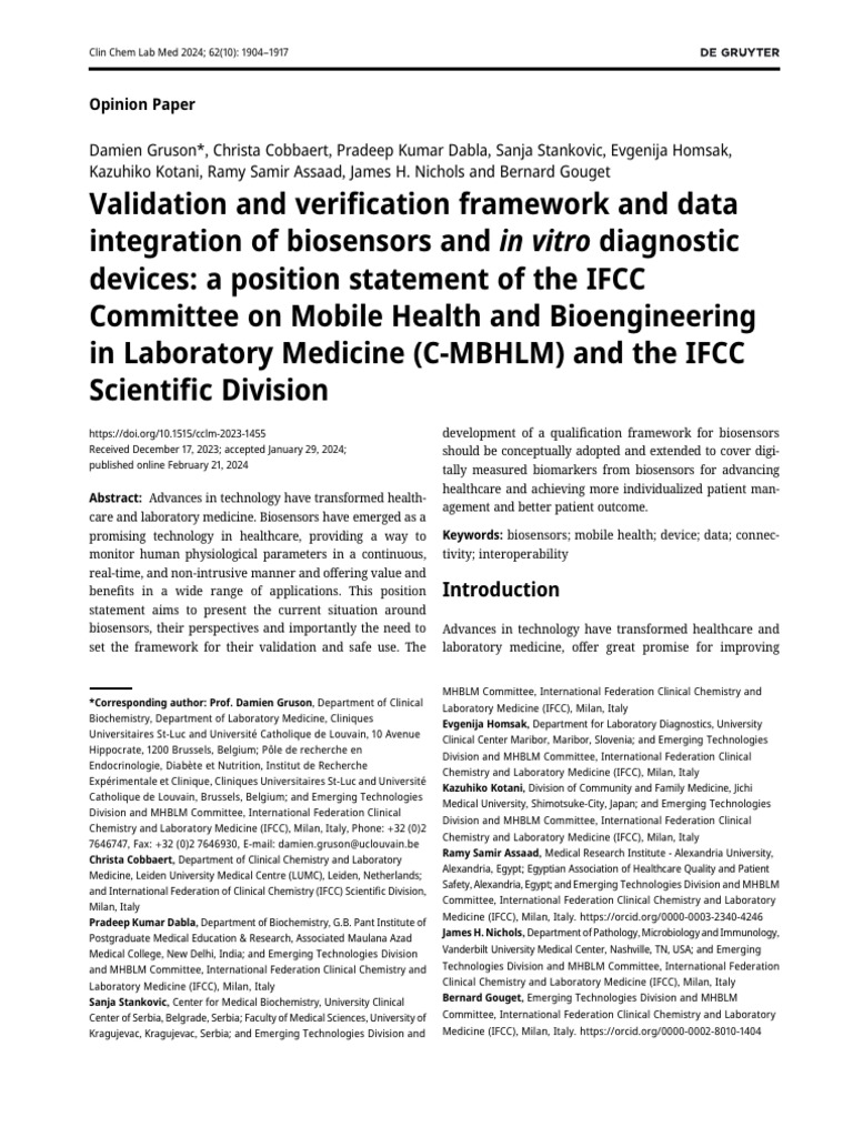 Validation and verification framework and data integration of biosensors and in vitro diagnostic ...