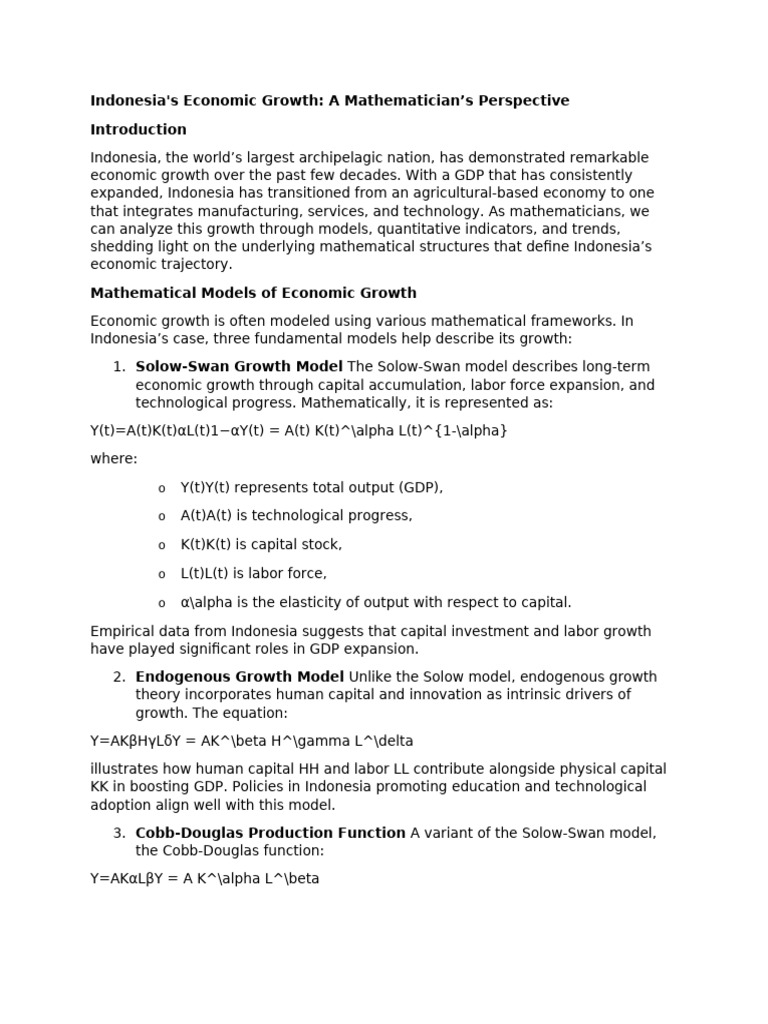 Indonesia's Economic Growth A Mathematician's Perspective | PDF ...