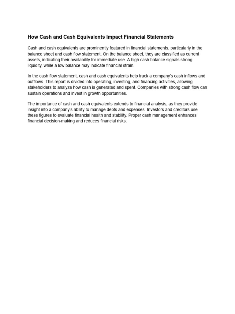 Impact of Cash on Financial Statements | PDF
