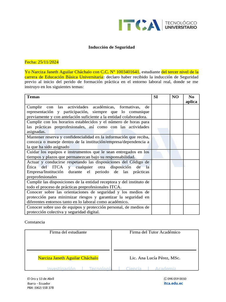 Inducción de Seguridad ITCA 2024 | PDF