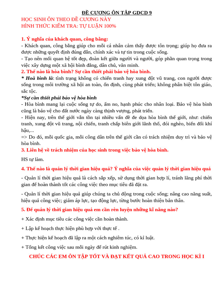 ĐỀ CƯƠNG ÔN TẬP GDCD 9 | PDF