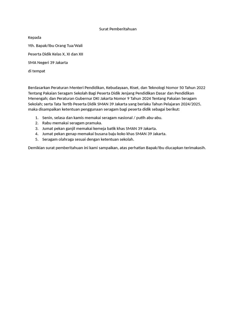 Surat Edaran Seragam Pdf