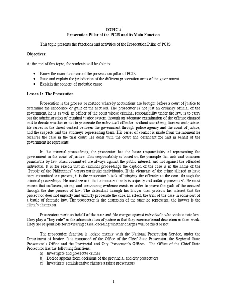 Prosecution Pillar of PCJS Explained | PDF | Prosecutor | Arrest