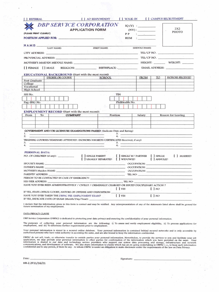 Pre Employment - DBPSC (Regional) | PDF