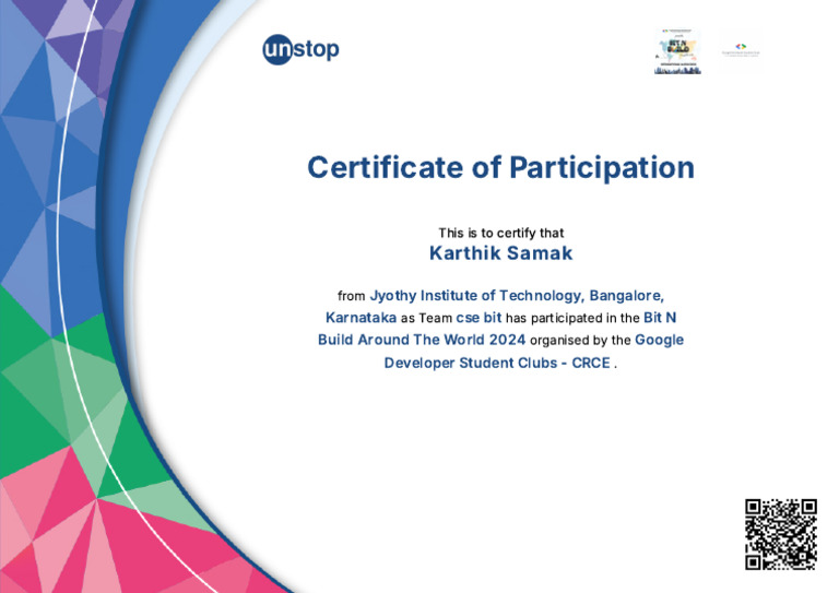 Certificate of Participation: Karthik Samak | PDF