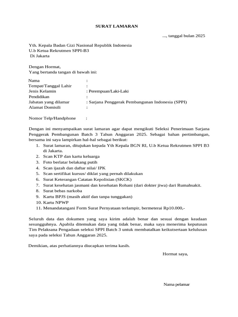 surat lamaran sppi | PDF