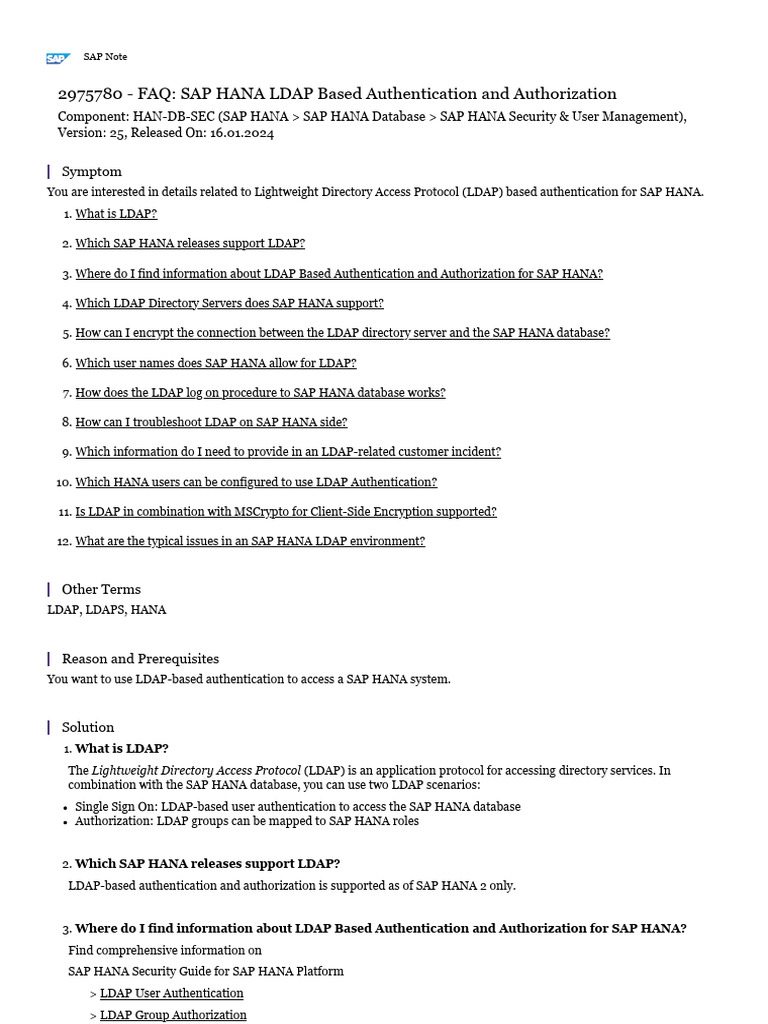 FAQ SAP HANA LDAP Based Authentication and Authorization | PDF | Active Directory | Client ...