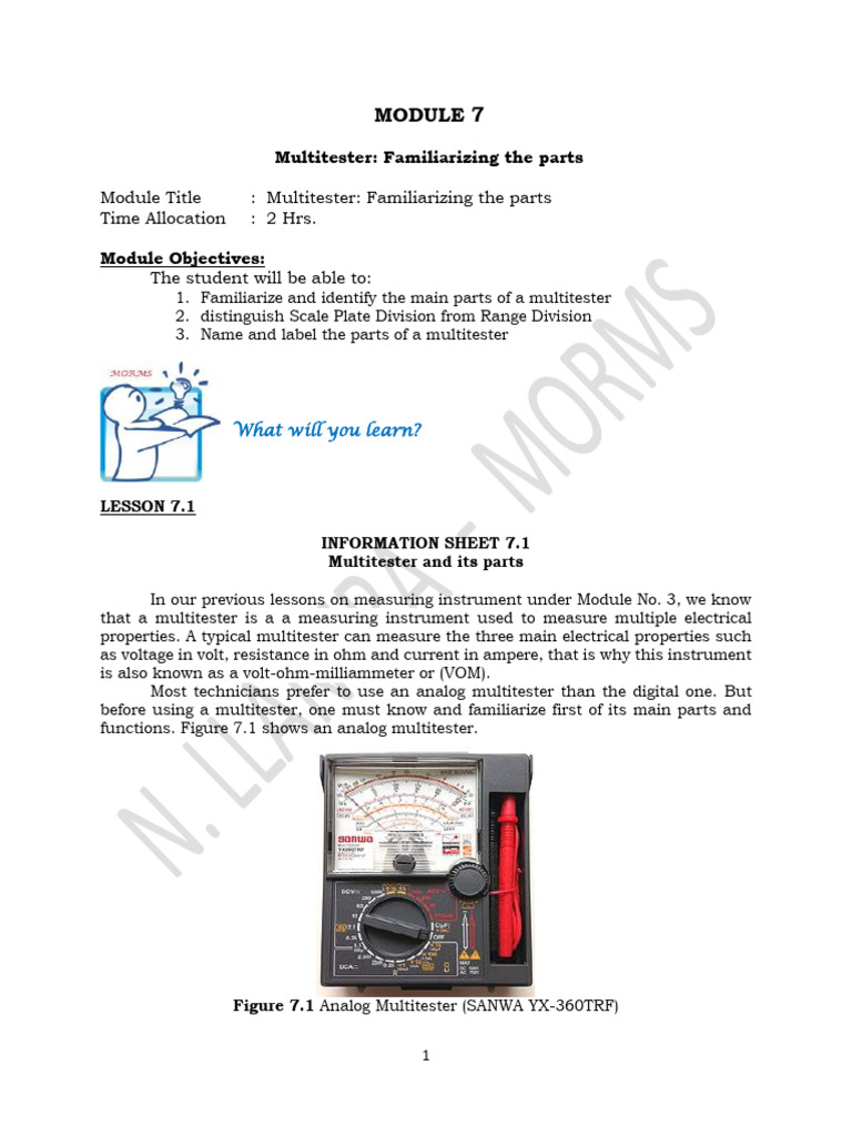 MODULE 7 Multitester Familiarization of Parts | PDF | Equipment ...