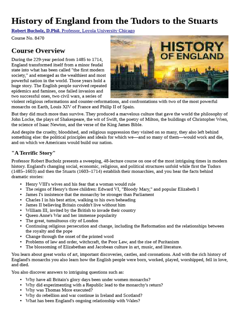 TTC History of England From The Tudors To The Stuarts | PDF | House Of ...