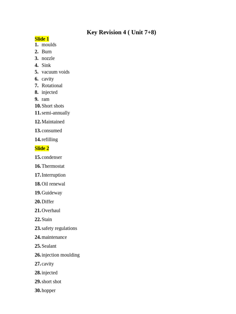 Key Revision 4 (Unit 7+8) | PDF | Plastic | Extrusion