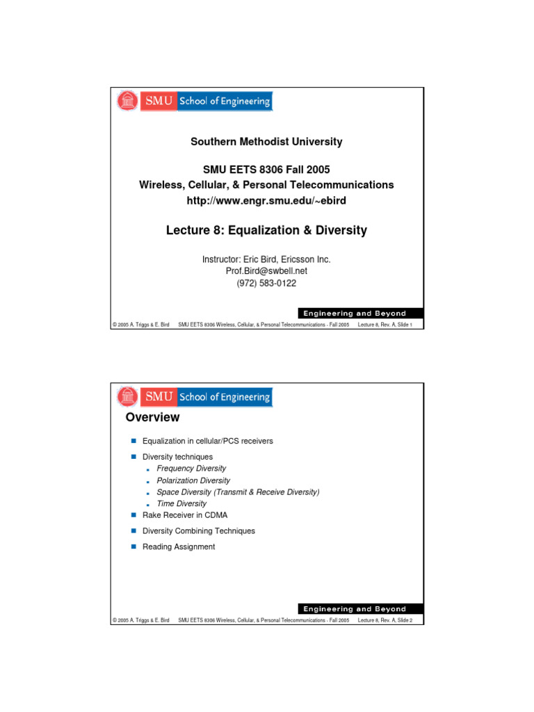 EETS8306 Lecture8 Equal&Diversity 2005 RevA | PDF | Cellular Network | Antenna (Radio)