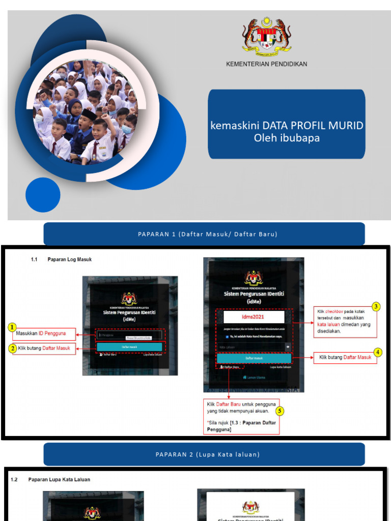 Kemaskini Daftar Profil Murid Oleh Ibu Bapa | PDF