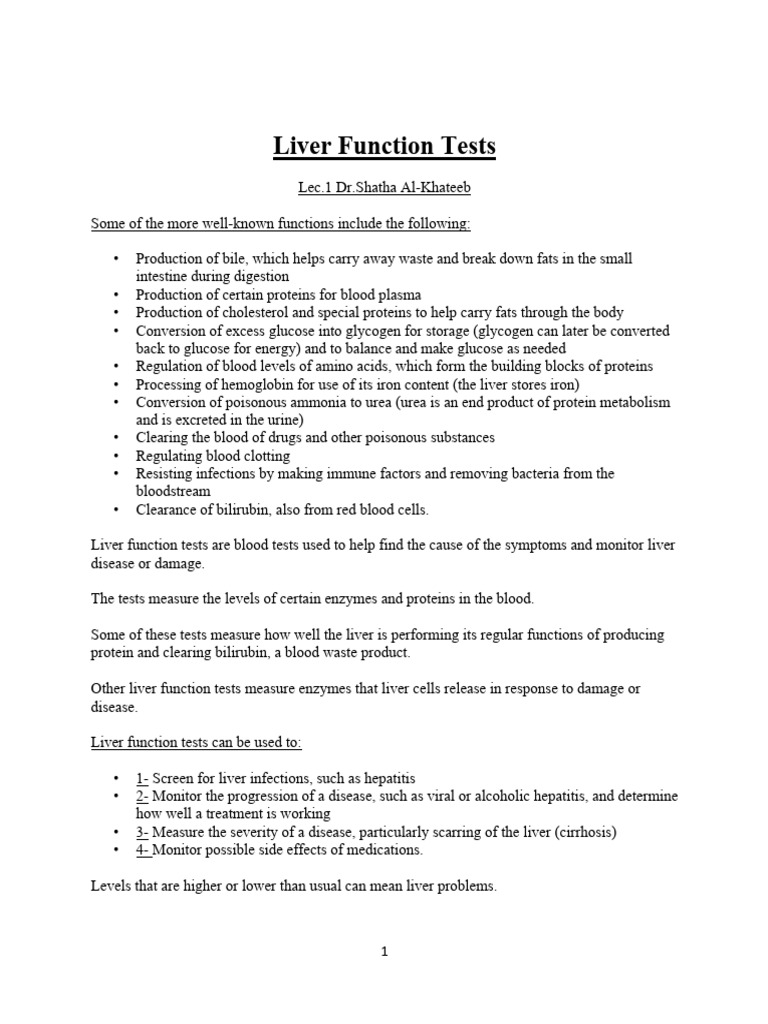 Liver Function Tests LEC.1 | PDF | Liver | Hepatitis