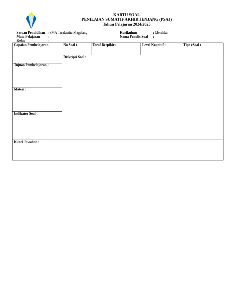 Contoh KARTU SOAL PSAJ | PDF