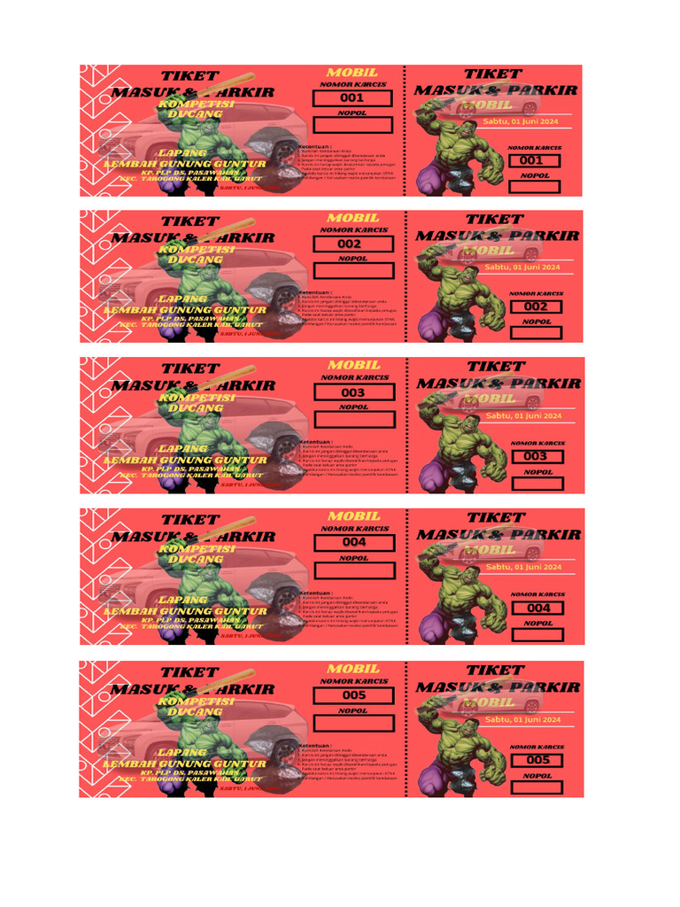 Tiket Mobil 1 - 20 | PDF