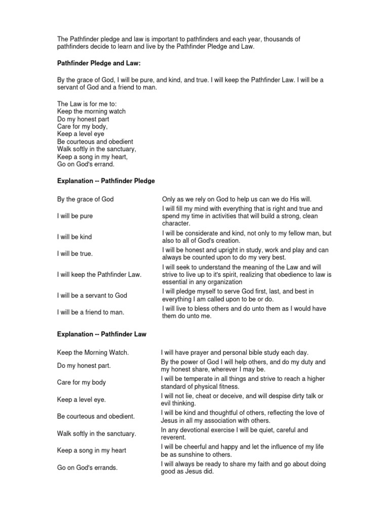 Pathfinder Pledge and Law Explained | PDF | Theology | Religious Belief ...