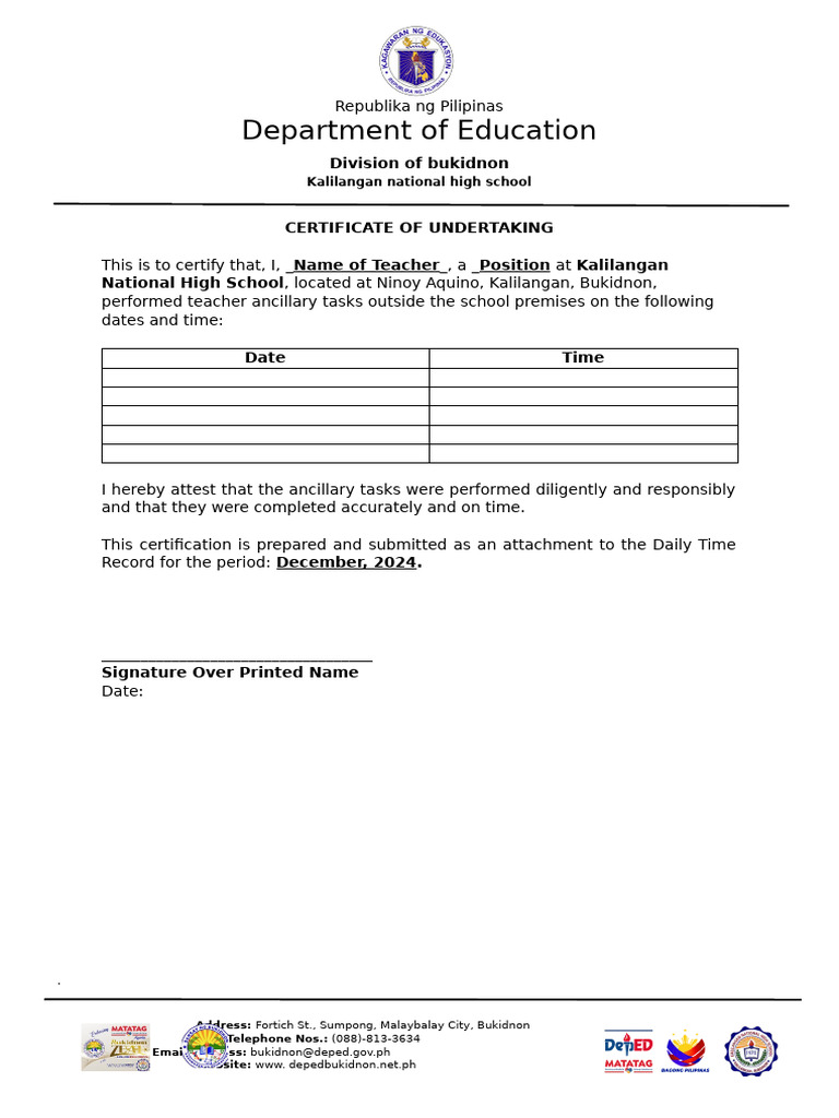 01 Certificate of Undertaking (1) | PDF