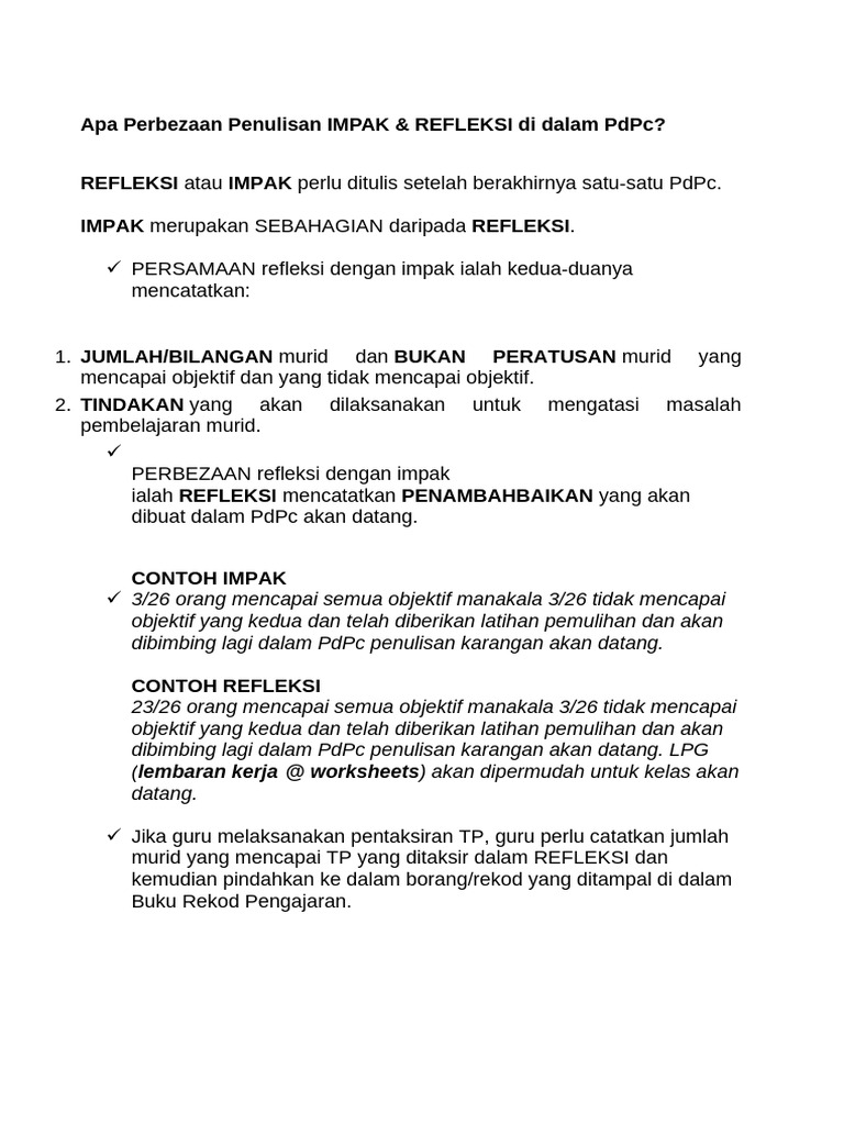 Penulisan Refleksi Dan Impak | PDF