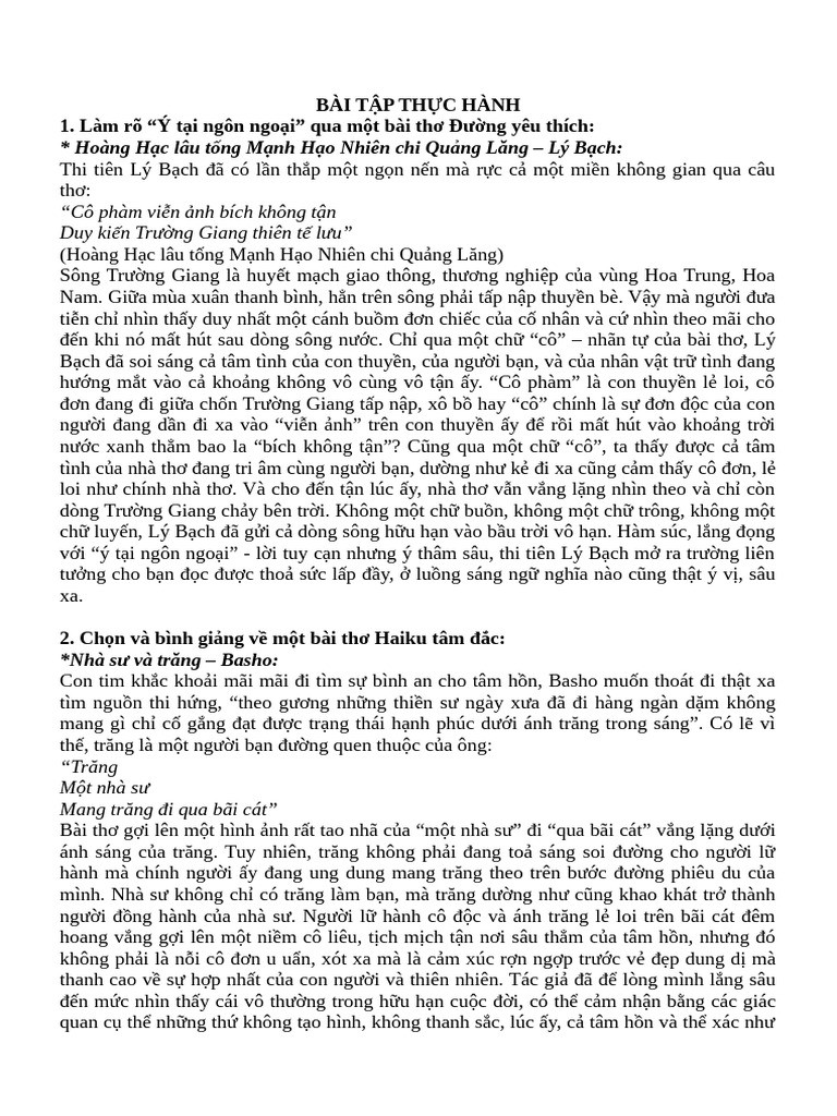 BÀI TẬP CÔ TRANG - VHNN | PDF