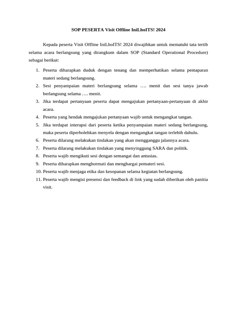 Tata Tertib Peserta Visit IniLhoITS! 2024 | PDF
