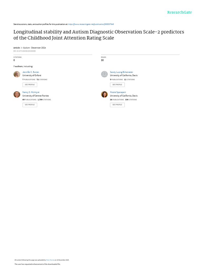 Longitudinal Stability and Autism Diagnostic Observation Scale-2 ...