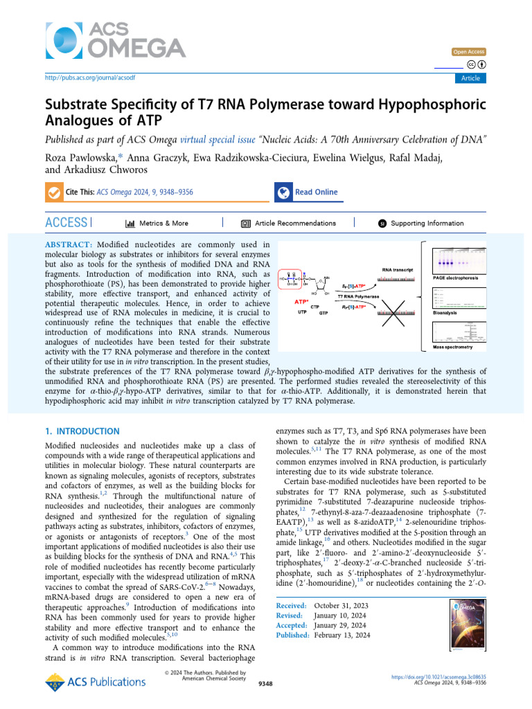 Pawlowska Et Al 2024 Substrate Specificity of t7 Rna Polymerase Toward ...