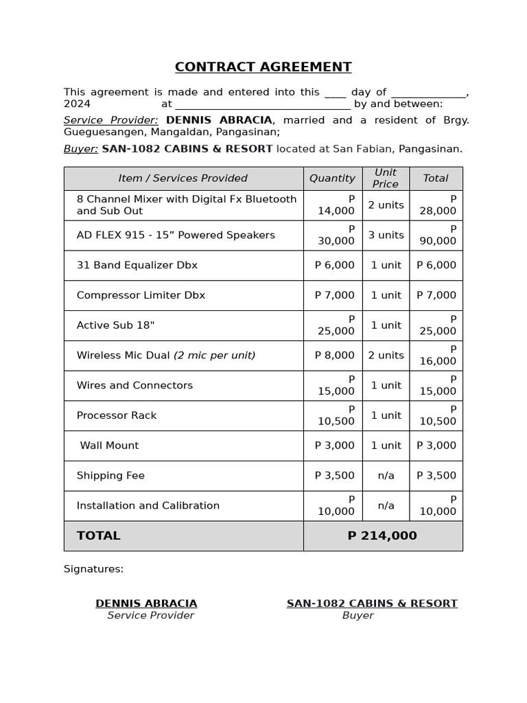 CONTRACT AGREEMENT Dennis | PDF | Audio Electronics | Sound Technology